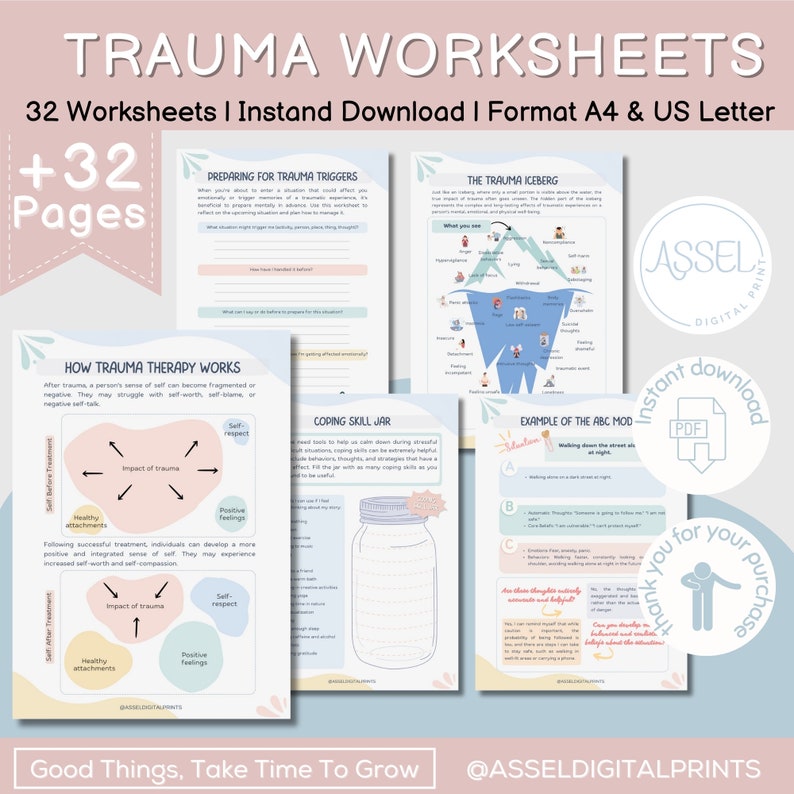 Trauma Worksheets Adult Bundle, CBT for Teens, Trauma Therapy Treatment ...