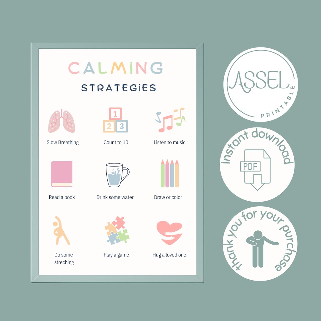 Calming Corner Strategies Poster Chart Therapy Office Decor Print ADHD ...