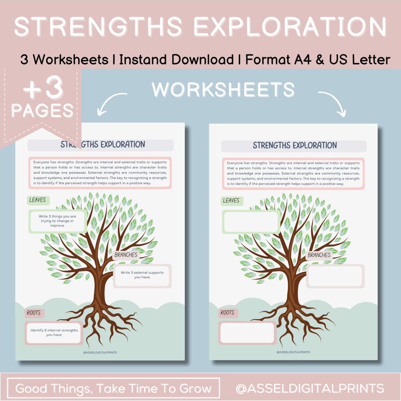 The Tree of Strengths Exploration Worksheets, Therapy Aid and Tool ...