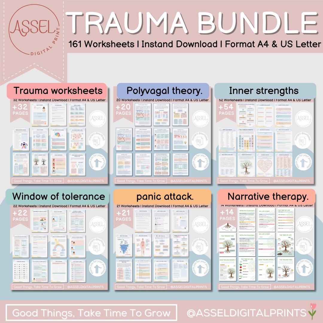 161 Trauma Therapy Worksheets Bundle, Polyvagal Theory, Life of Tree ...