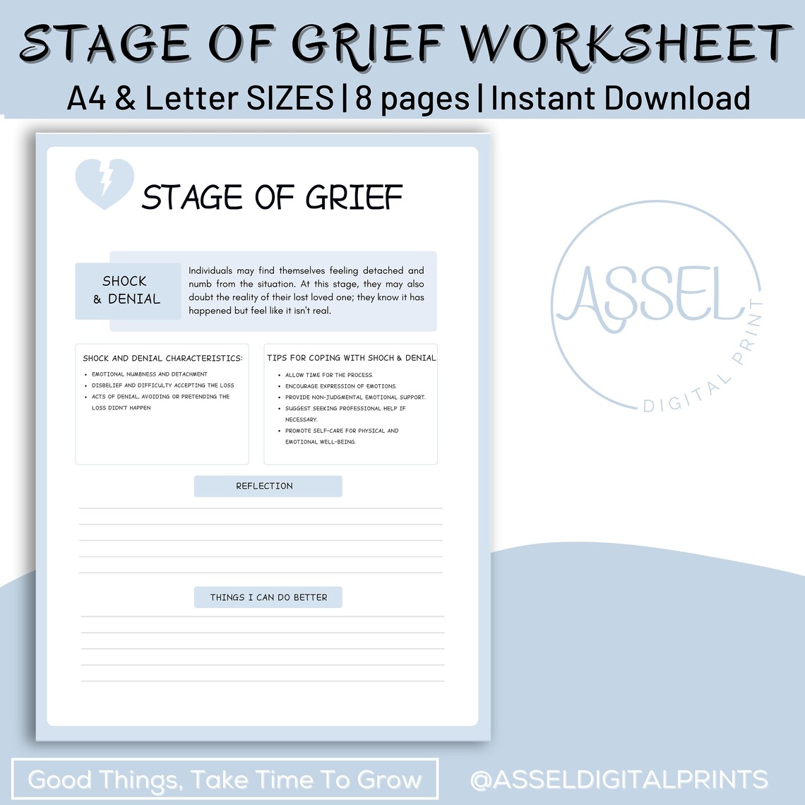Stages of Grief Worksheets, Grief and Loss, Bereavement, Grief Therapy ...