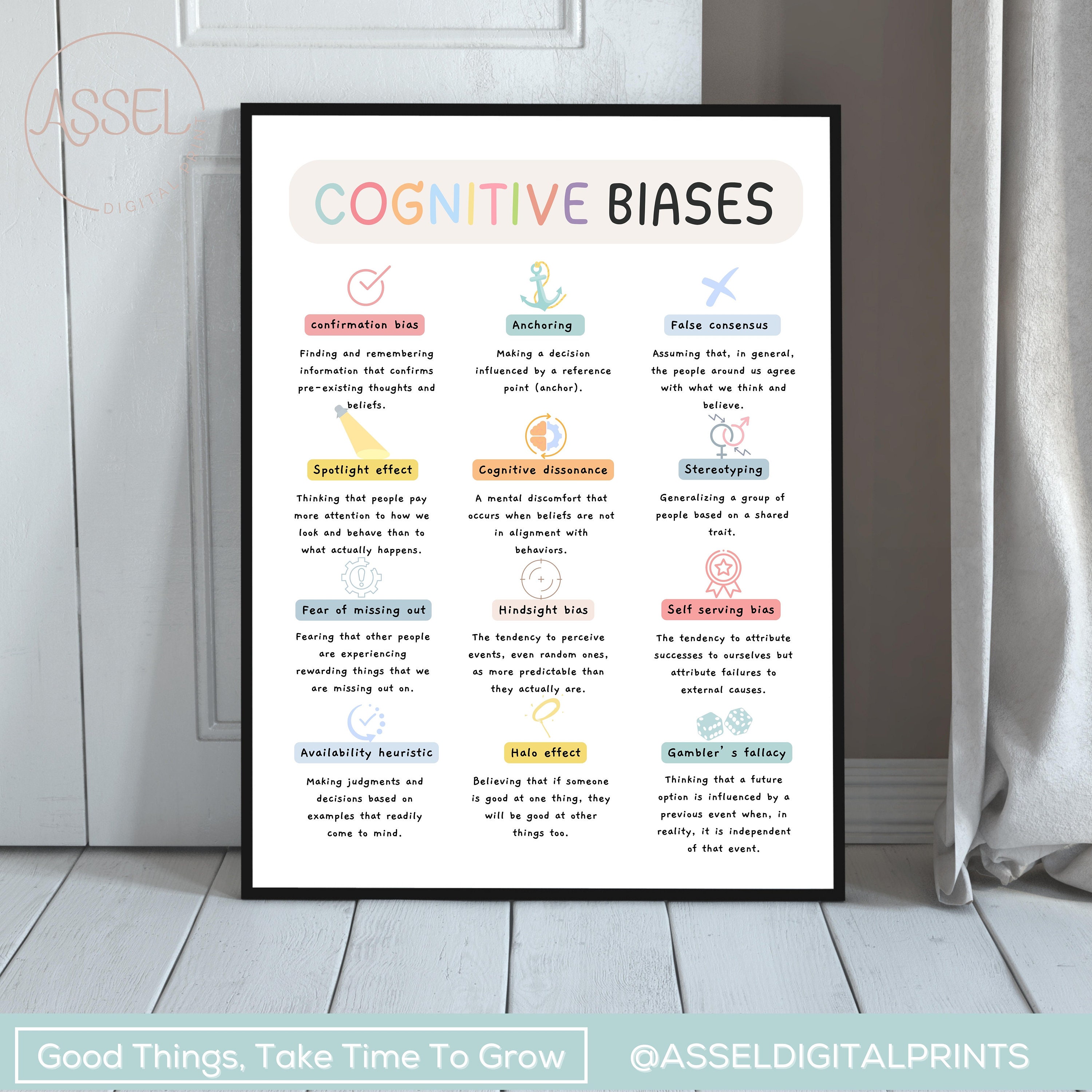 COGNITIVE BIAS Print, Cbt, Mental Health Poster, Therapy Office ...