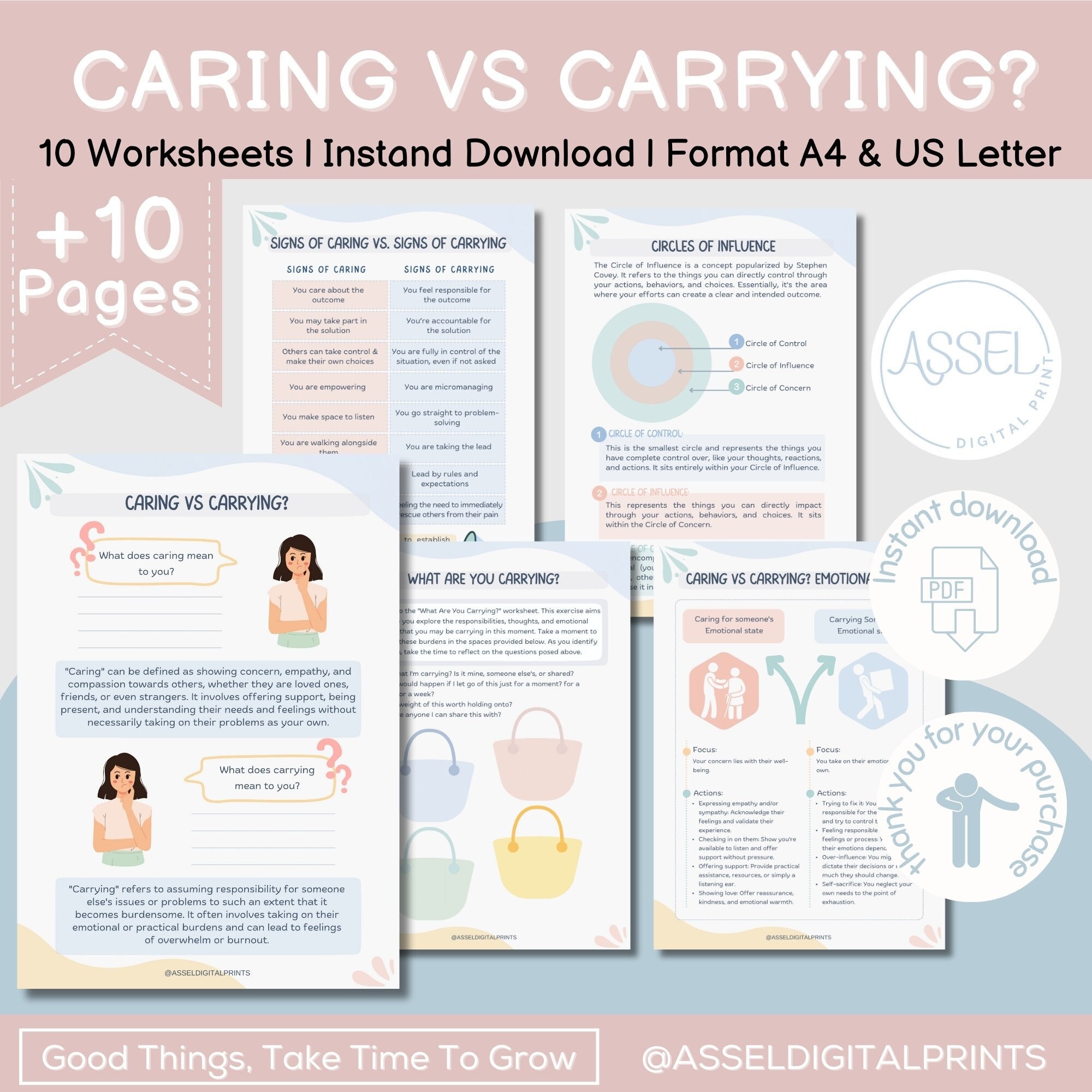 Caring Vs Carrying Worksheets, Healthy Boundaries, Therapy Tools (PDF ...