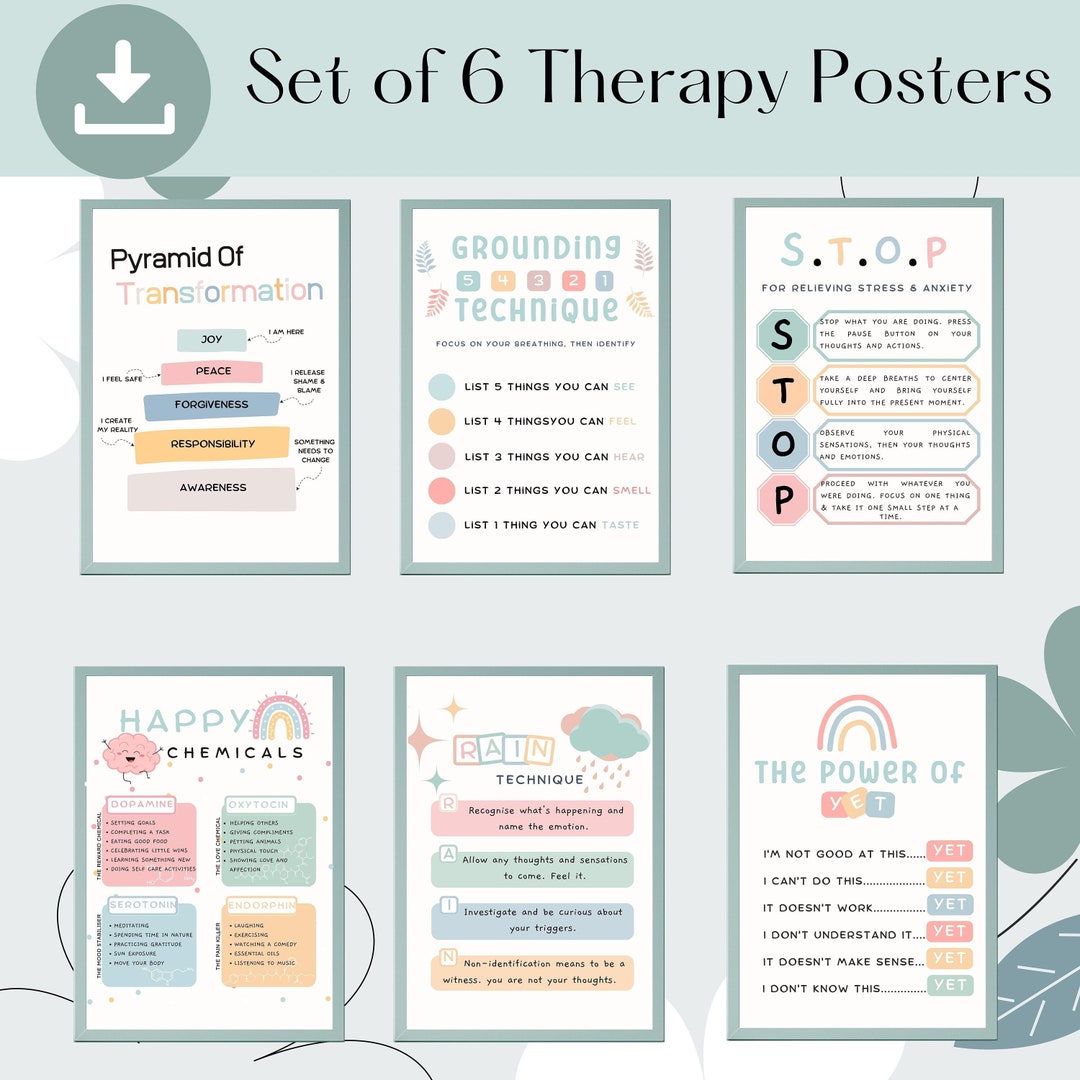 Set of 6 Therapist Office Decor School Counselor Posters Social Worker ...