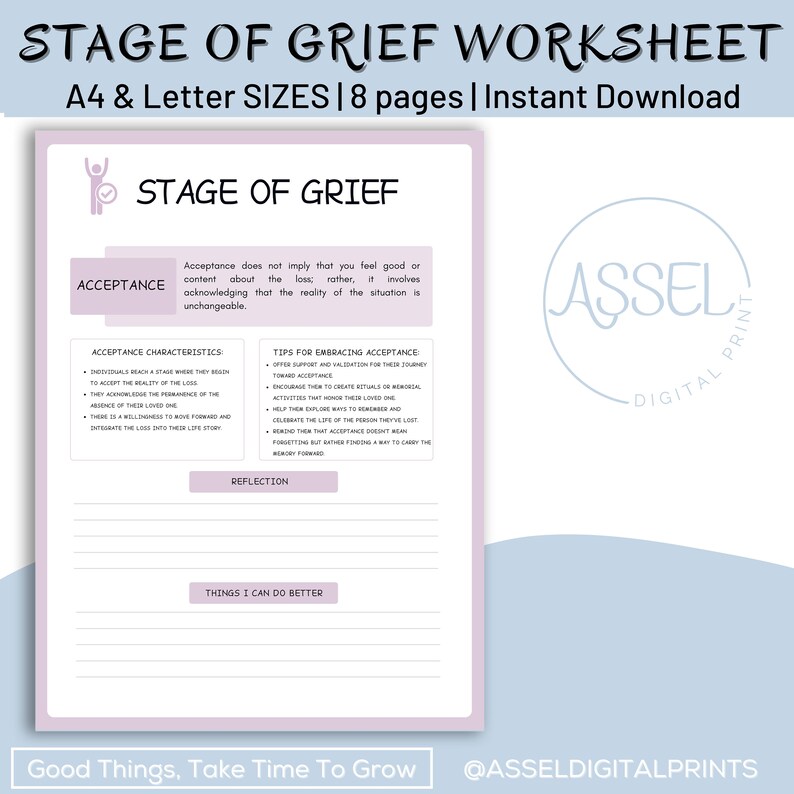 Stages of Grief Worksheets, Grief and Loss, Bereavement, Grief Therapy ...