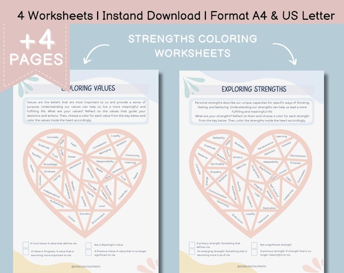 Values Coloring Worksheet, Therapy Tool, Self-help Resource, Printable ...