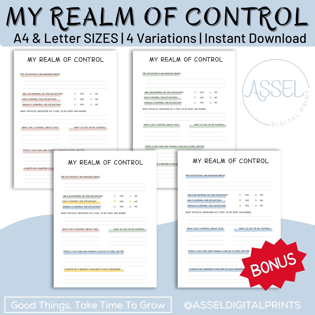My Realm of Control Worksheet: Therapy Journal, Mental Health ...