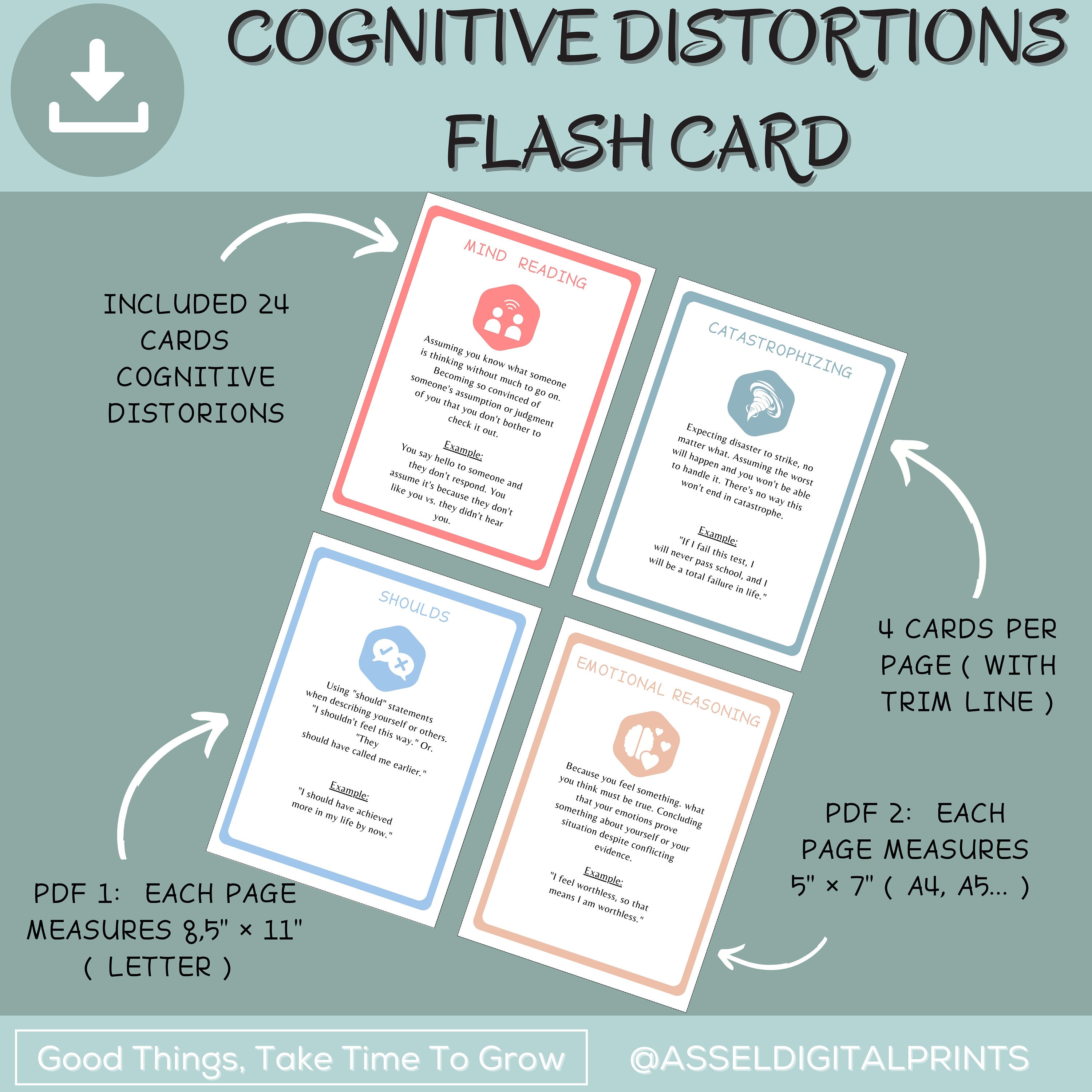 Cognitive Distortion Flash Cards, Cognitive Bias, Mindfulness Cards ...