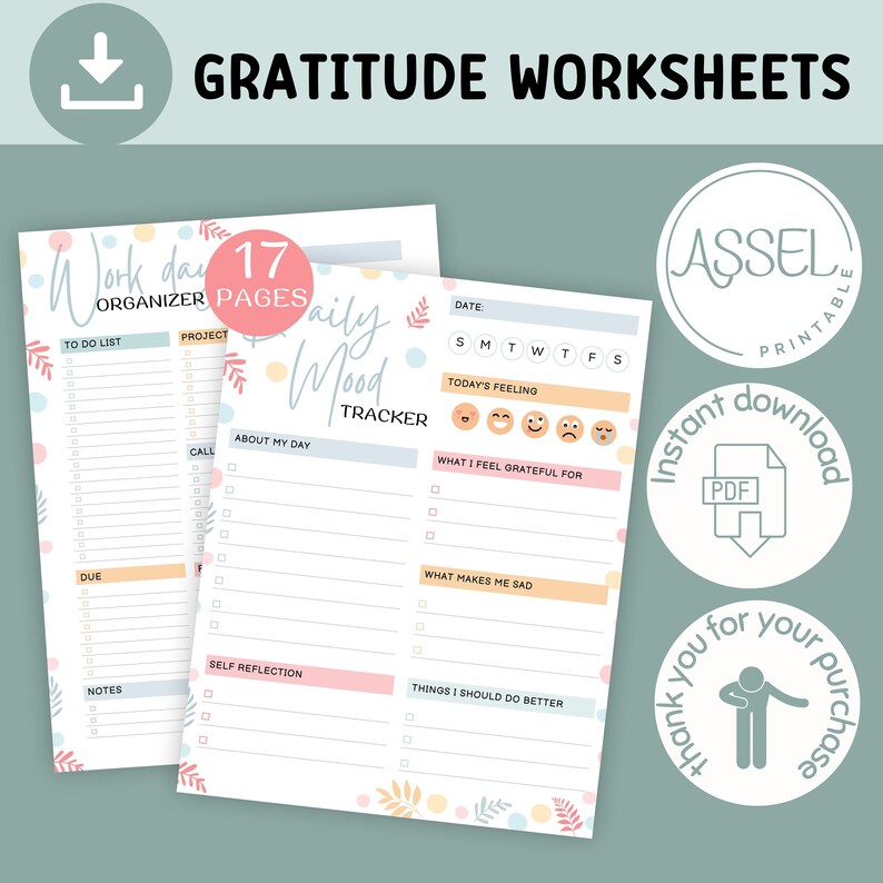 17 Gratitude Journal Printable Bundle, Daily Gratitude Tracker ...