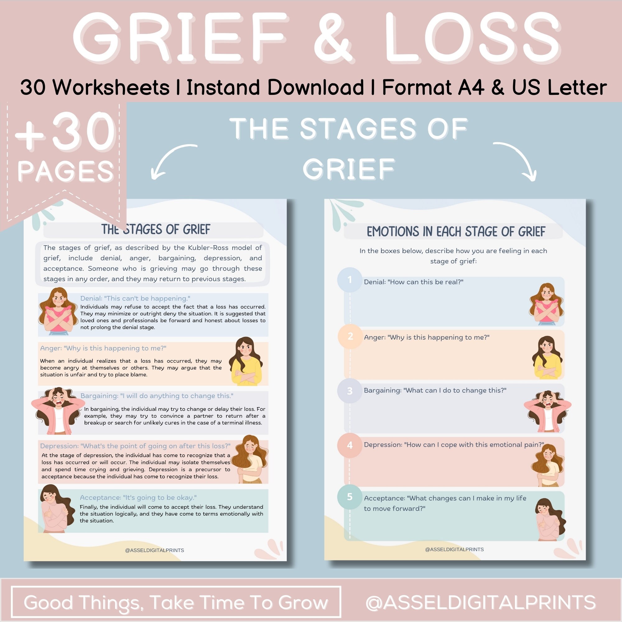 Grief and Loss Workbook for Teens and Adults , Stages of Grief ...