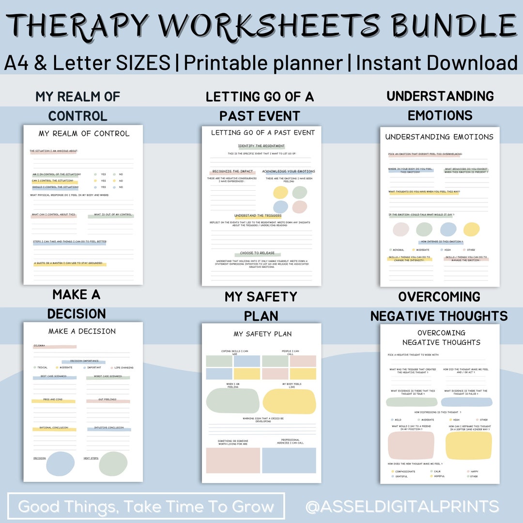 Therapy Worksheet Bundle, Mental Health Journal, School Counseling ...