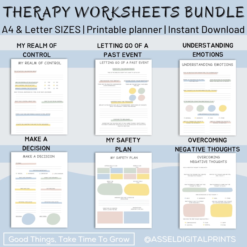 Therapy Worksheet Bundle Printable Journal Inserts Planner Notebook ...