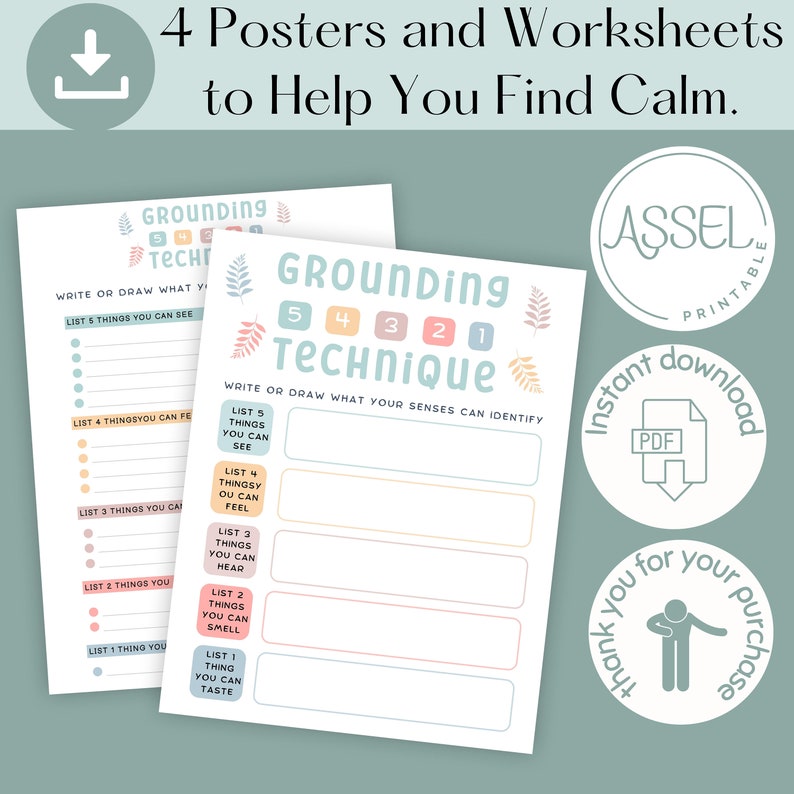Grounding Exercise Worksheet,therapy Workbook, Therapy Worksheets,5 4 3 ...