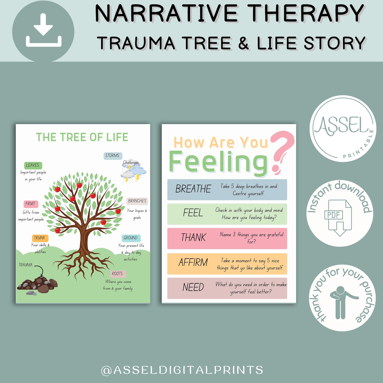 Narrative Therapy Worksheets, Trauma, Tree of Life (digital Download ...