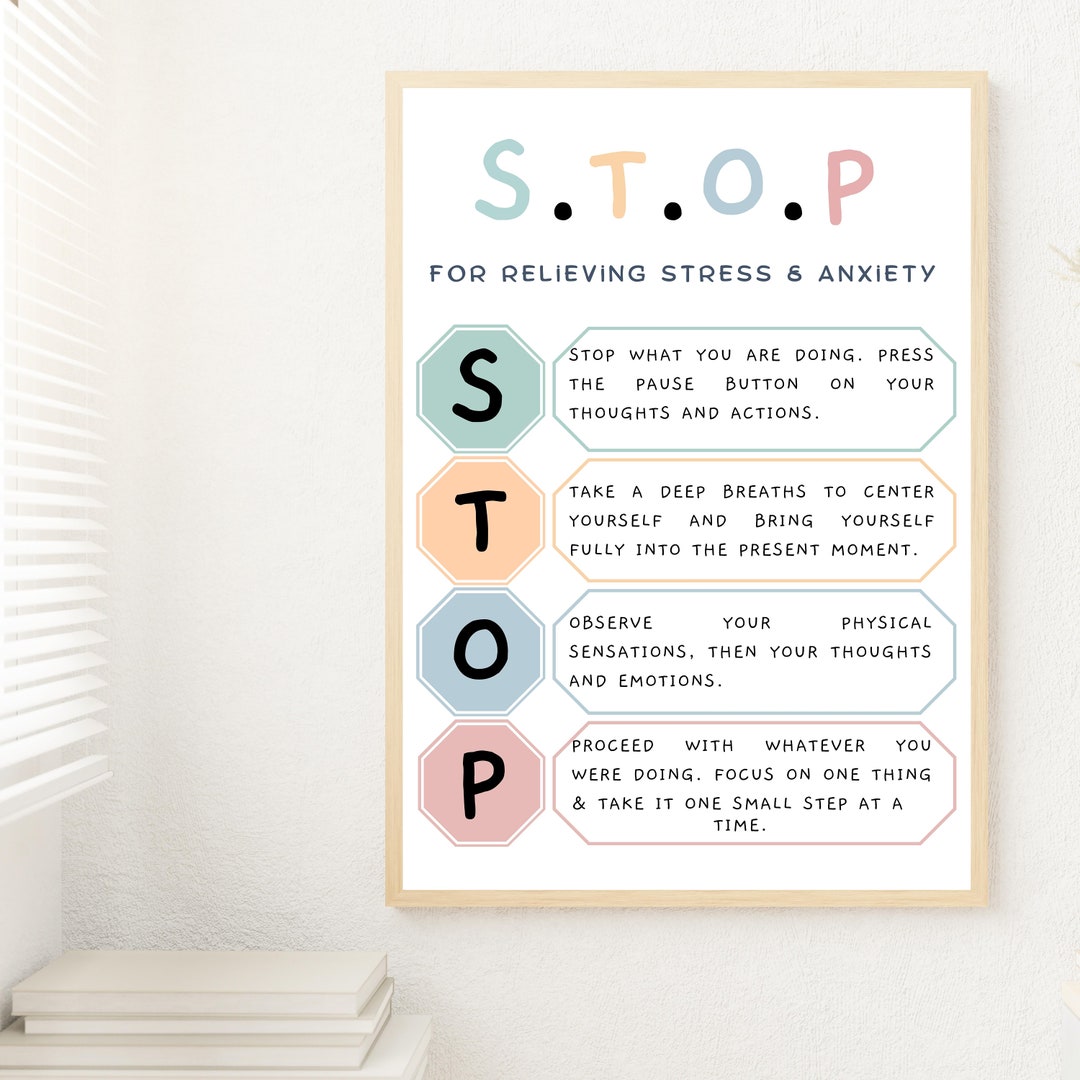 Mental Health Poster, Stop Grounding Technique, Calming Down Corne ...