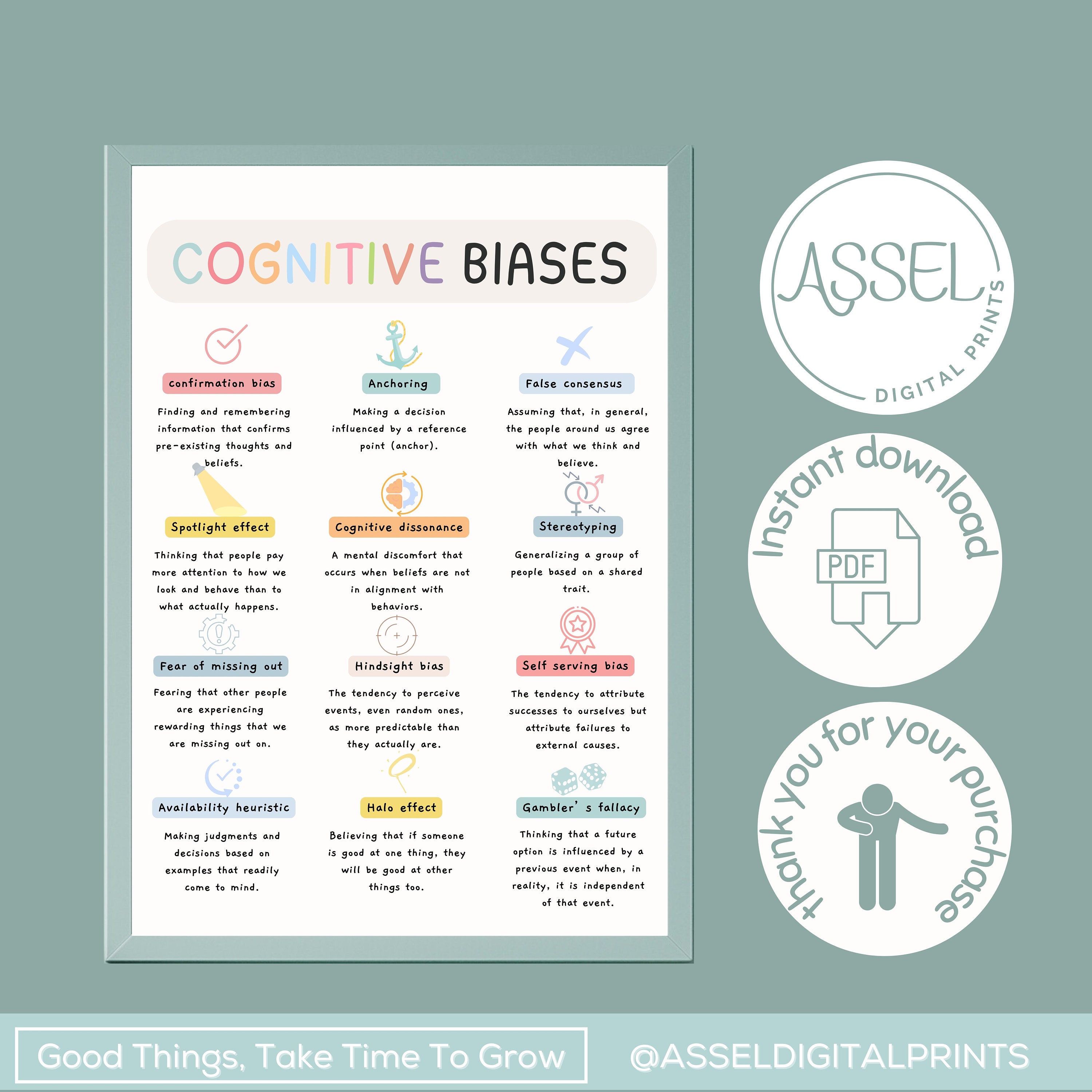COGNITIVE BIAS Print, Cbt, Mental Health Poster, Therapy Office ...