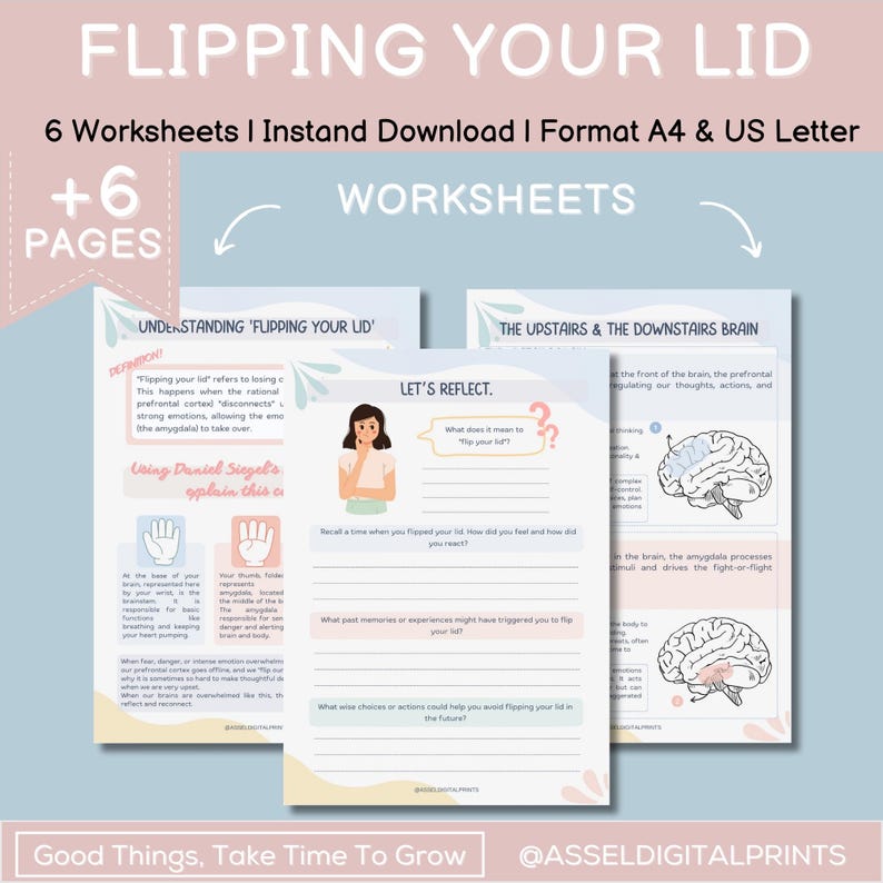 Flipping Your Lid Worksheet, Hand Model of Brain, Emotional Regulation ...
