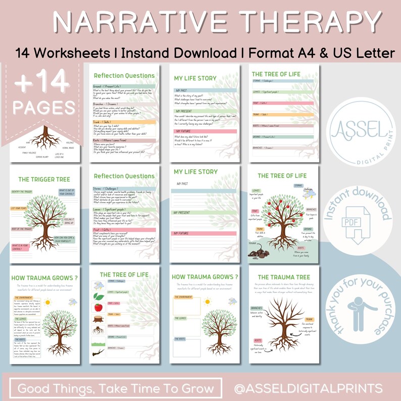 161 Trauma Therapy Worksheets Bundle, Polyvagal Theory, Life of Tree ...