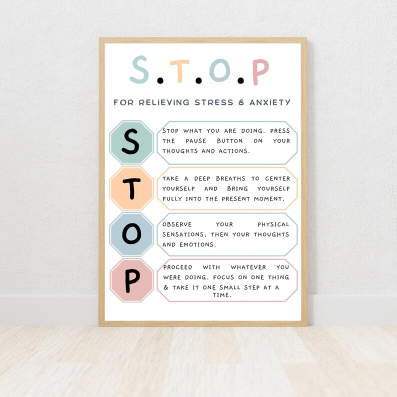 Mental Health Poster, Stop Grounding Technique, Calming Down Corne ...