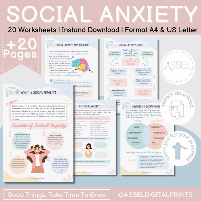 20 Social Anxiety Worksheets ,social Anxiety Workbook for Teens and Adults, School Counselor ...