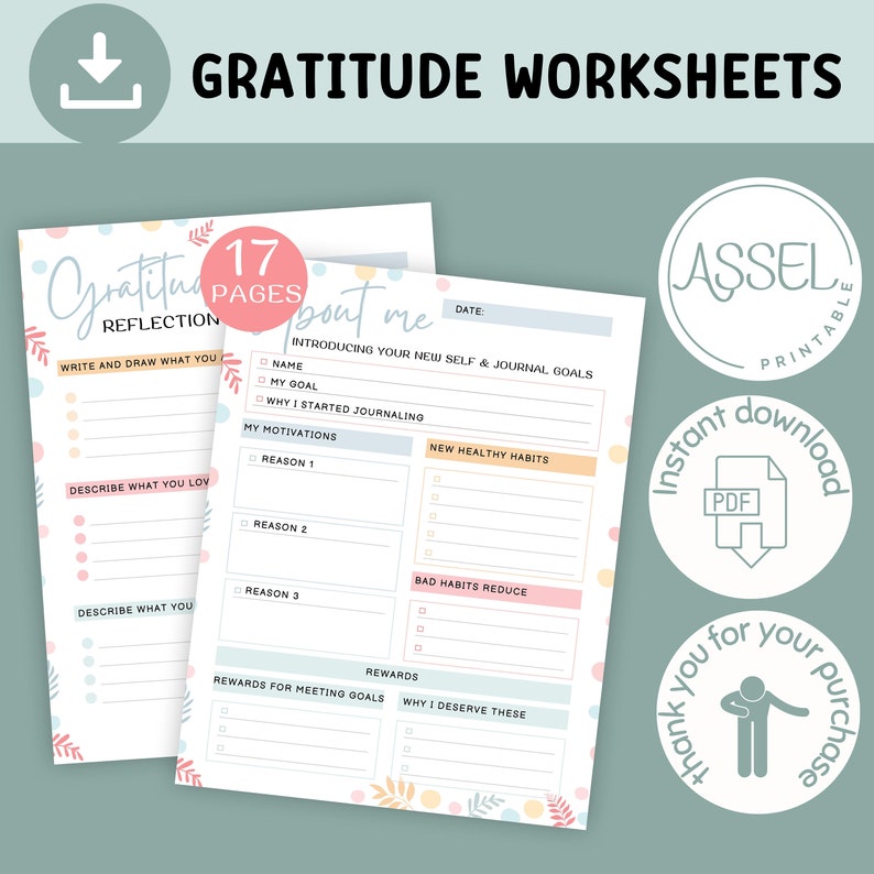 17 Gratitude Journal Printable Bundle, Daily Gratitude Tracker ...