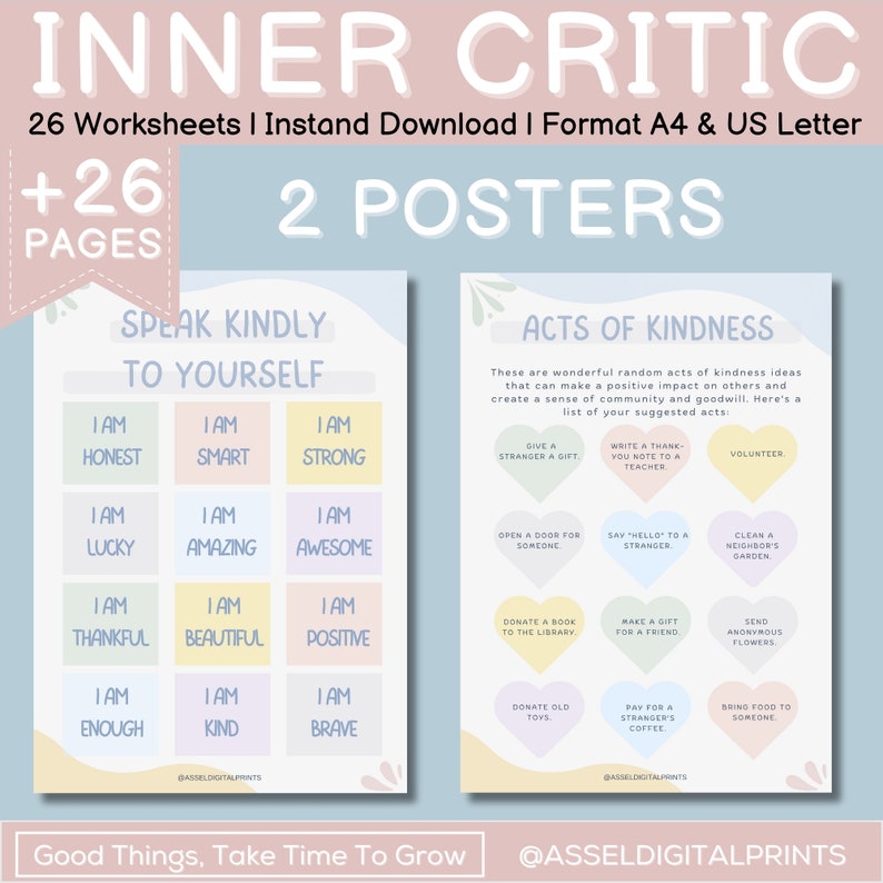 Inner Critic Workbook, Self Esteem Worksheets, Self Help, Therapy ...