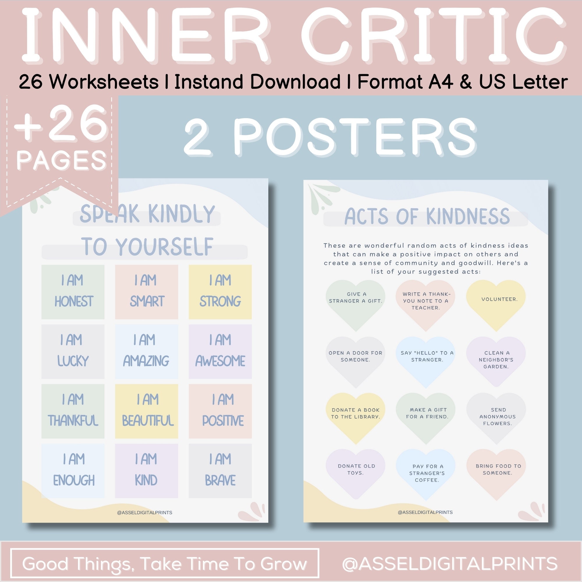 Inner Critic Worksheets, Therapy Tools, Coping Skills (pdfs) - Etsy