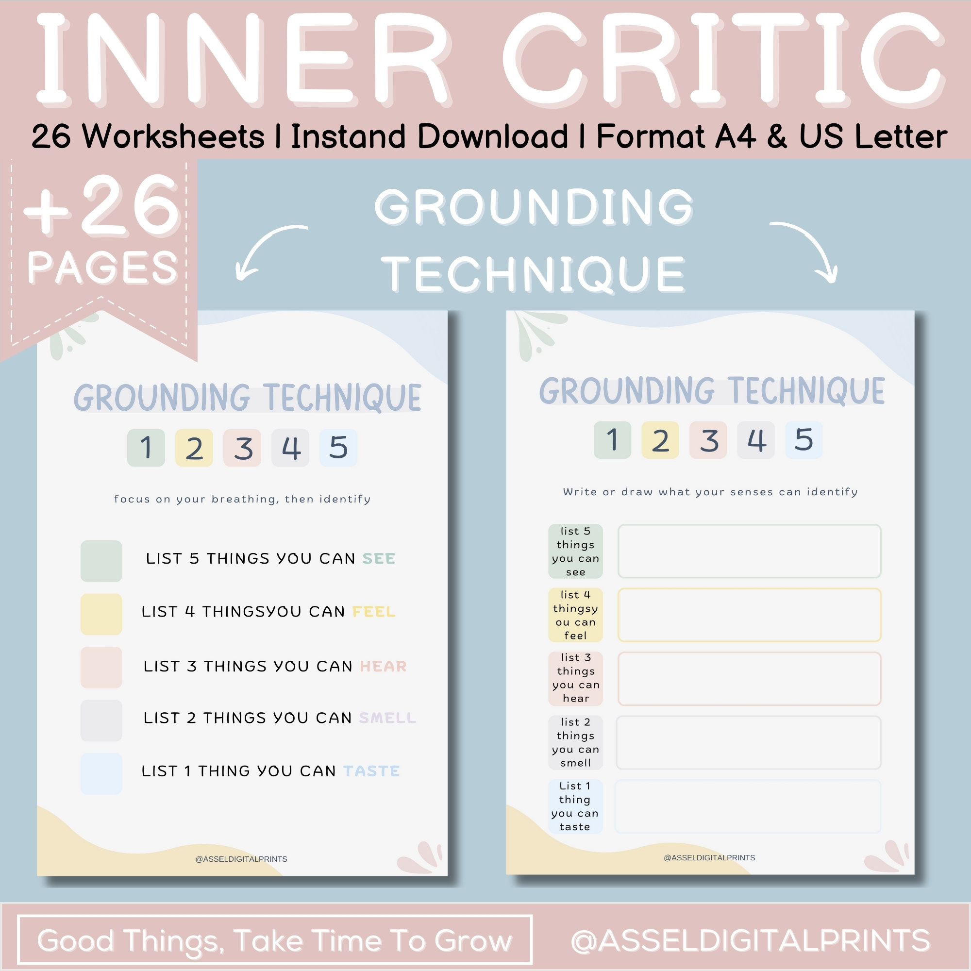 Inner Critic Worksheets, Therapy Tools, Coping Skills (pdfs) - Etsy