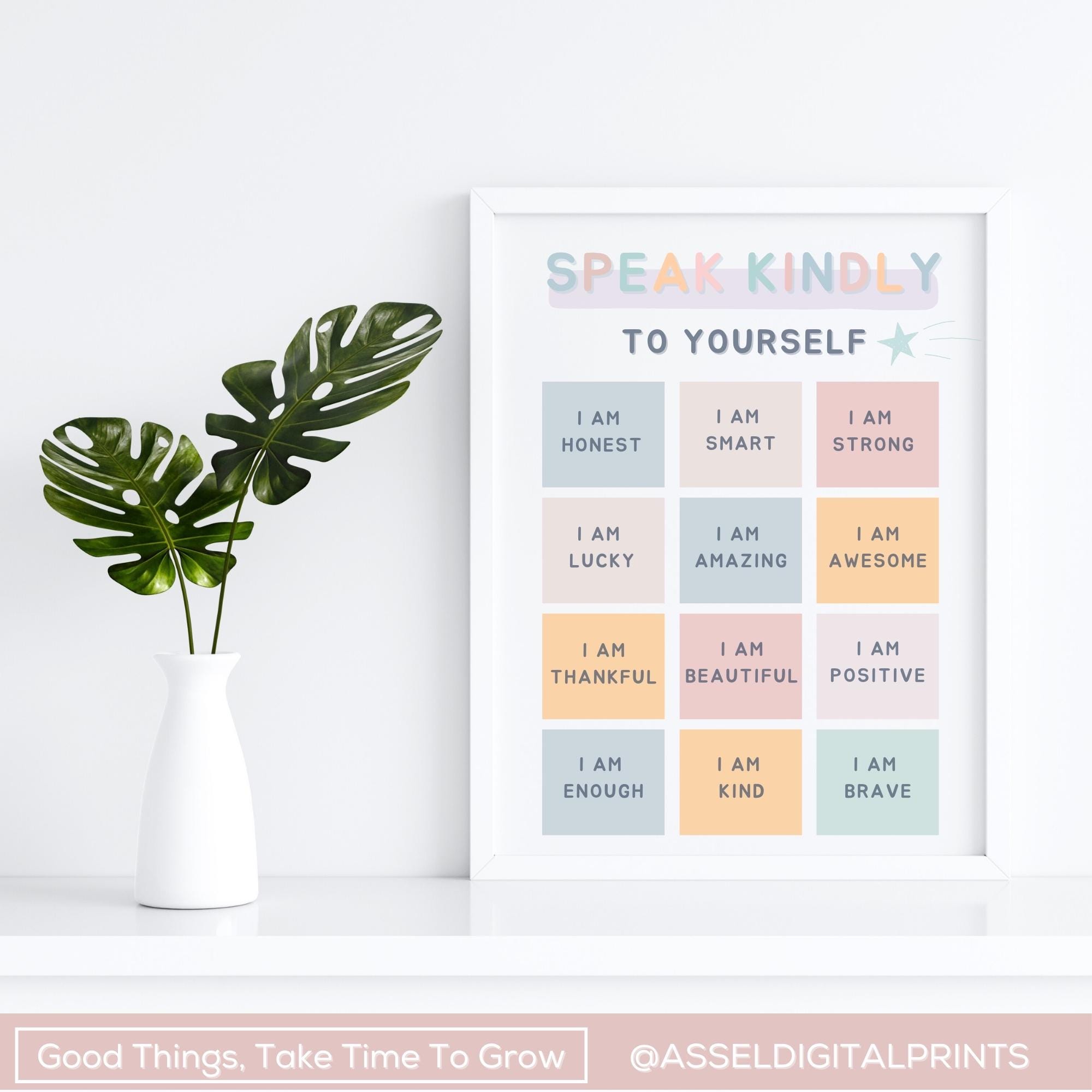 Self Esteem Poster, Tharapy Office Decor, Positive Affirmations ...
