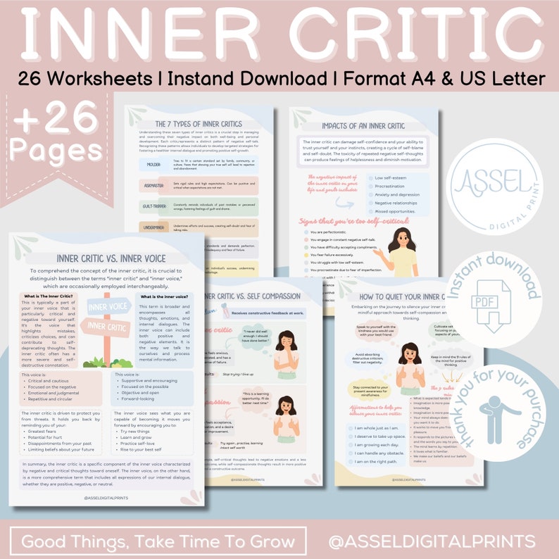 Inner Critic Workbook, Self Esteem Worksheets, Self Help, Therapy ...