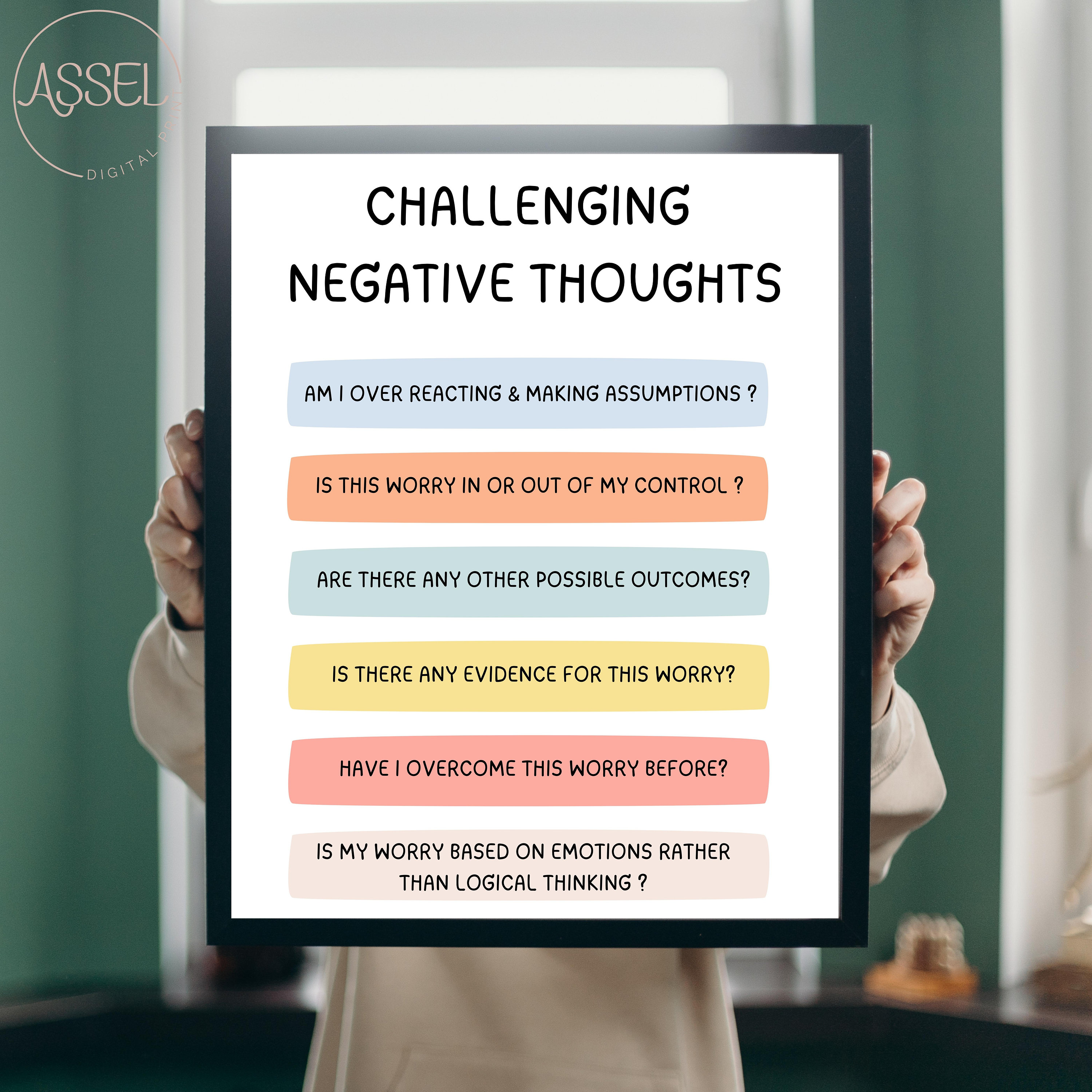 Challenging Negative Thoughts Poster, Cognitive Behavioral Therapy CBT ...
