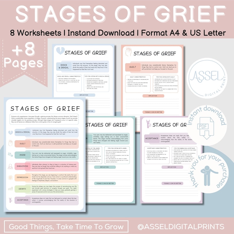 54 Grief and Loss Bundle ,stages of Grief Worksheets, CBT Worksheets ...