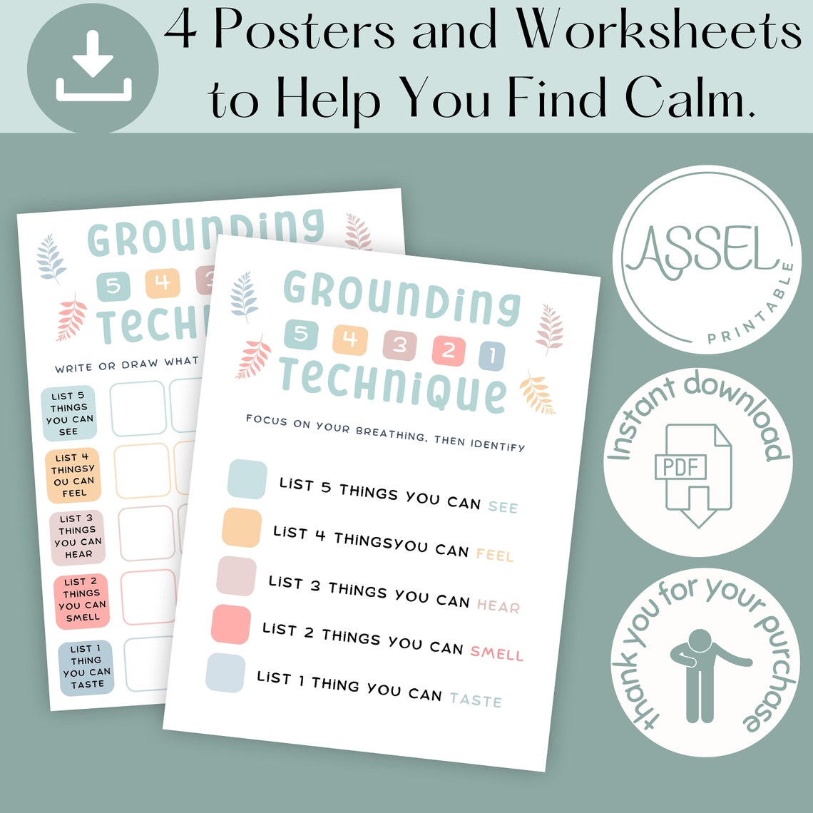 Grounding Exercise Worksheet,therapy Workbook, Therapy Worksheets,5 4 3 ...