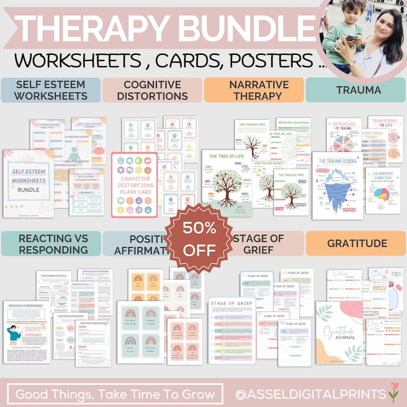 Therapy Worksheet Bundle,self Esteem Worksheets, Gratitude Journal ...
