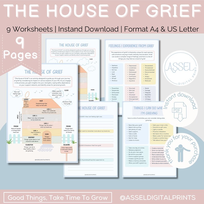 Grief House Worksheet, Coping Skills Activity (PDF) - Etsy