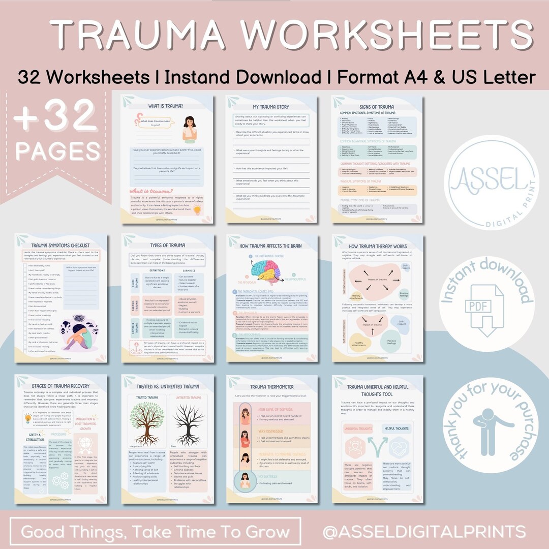 Trauma Worksheets Adult Bundle, CBT for Teens, Trauma Therapy Treatment ...