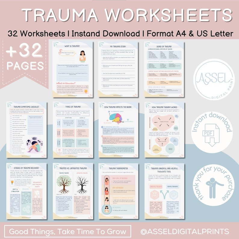 Trauma Worksheets Adult Bundle, CBT for Teens, Trauma Therapy Treatment ...