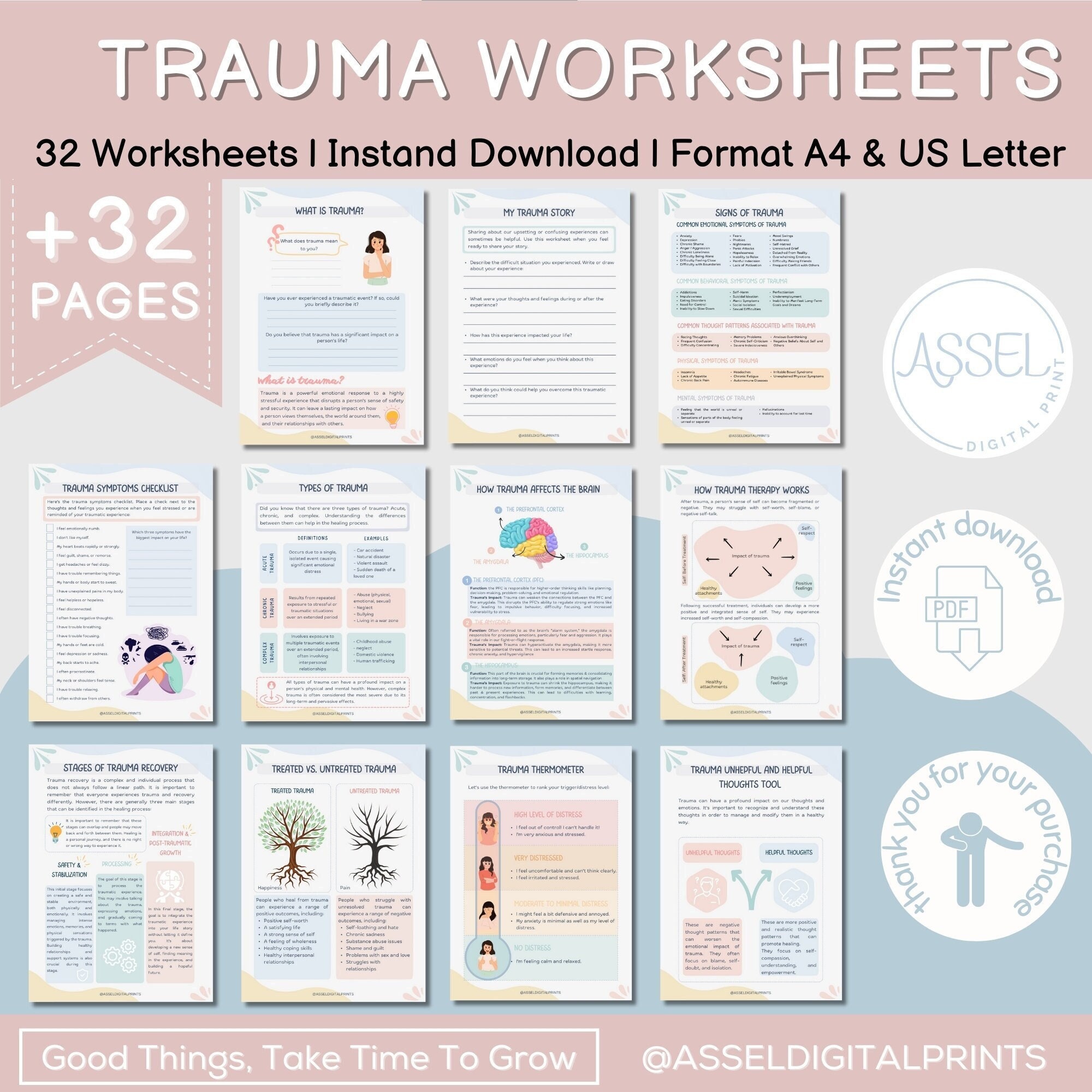 Trauma Worksheets Adult Bundle, CBT for Teens, Trauma Therapy Treatment ...