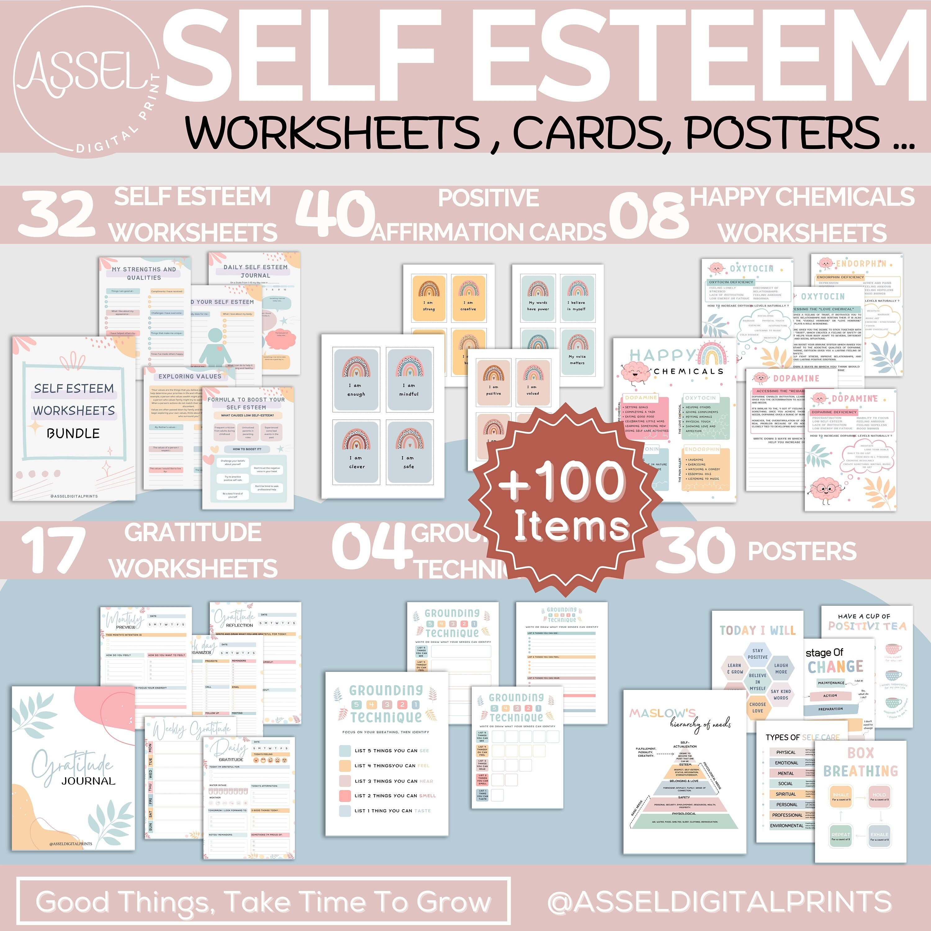 Self Esteem Worksheet Bundle,confidence Worksheets, Gratitude Journal ...