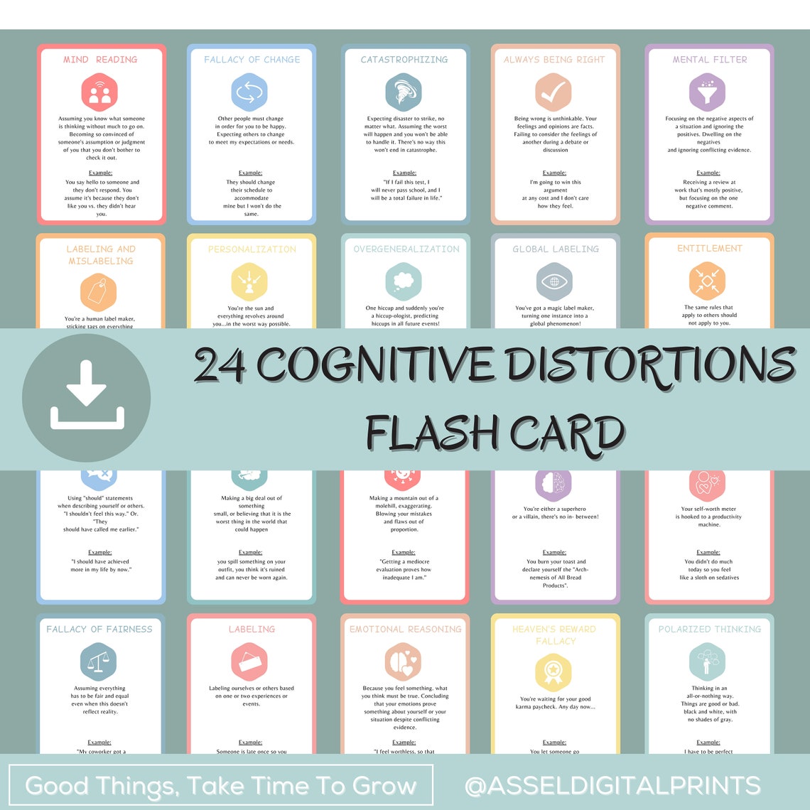 Cognitive Distortion Flash Cards, Cognitive Bias, Mindfulness Cards ...