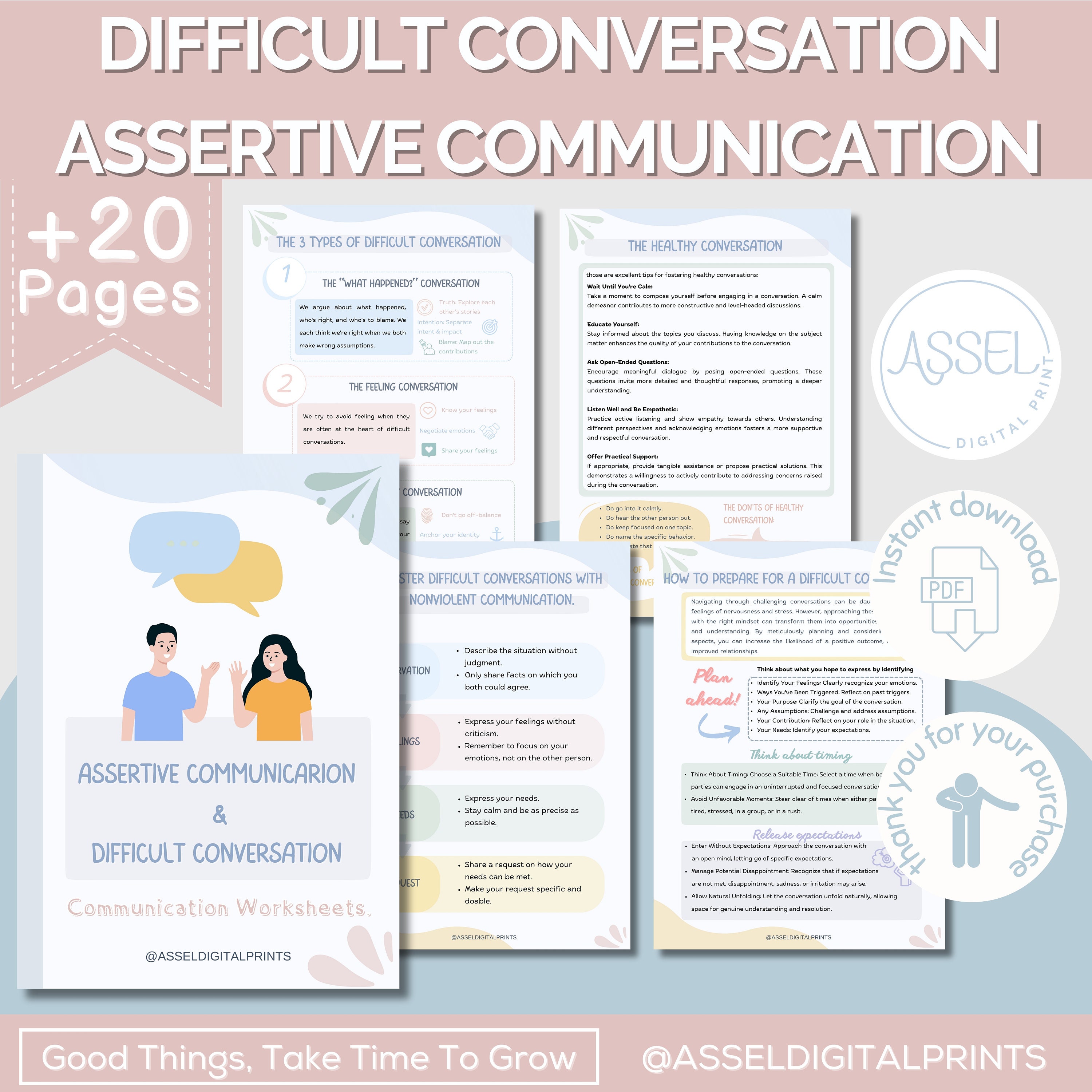 Difficult Conversations & Assertive Communication Worksheets (PDF) - Etsy