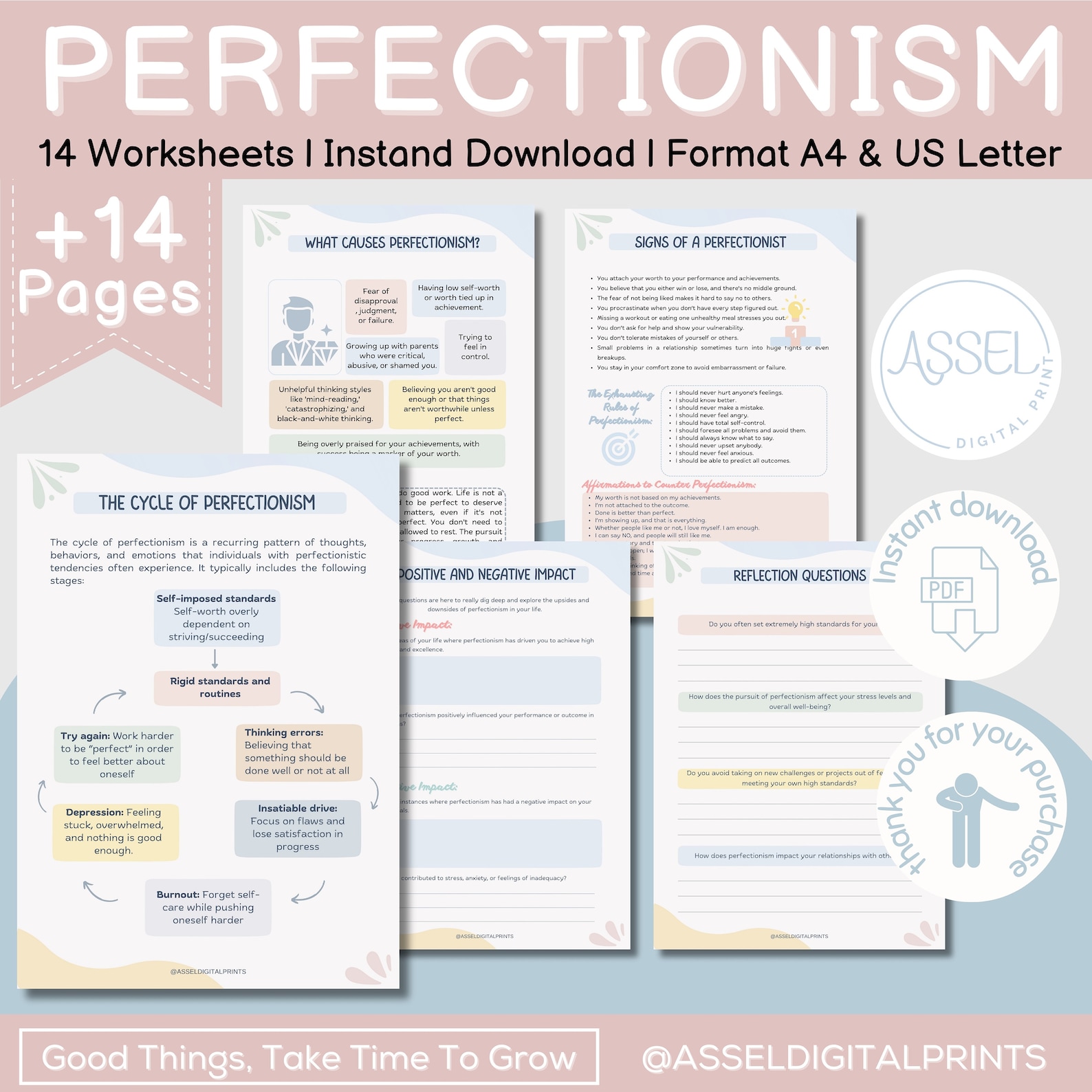 Perfectionism Workbook, CBT Self-help Worksheets (PDF) - Etsy