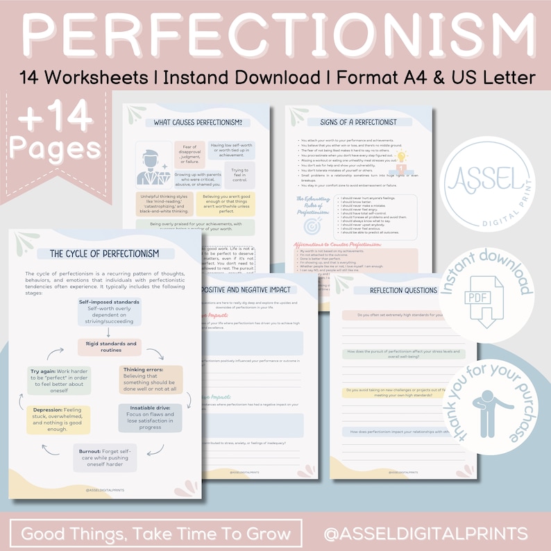 Perfectionism Workbook, CBT Self-help Worksheets (PDF) - Etsy