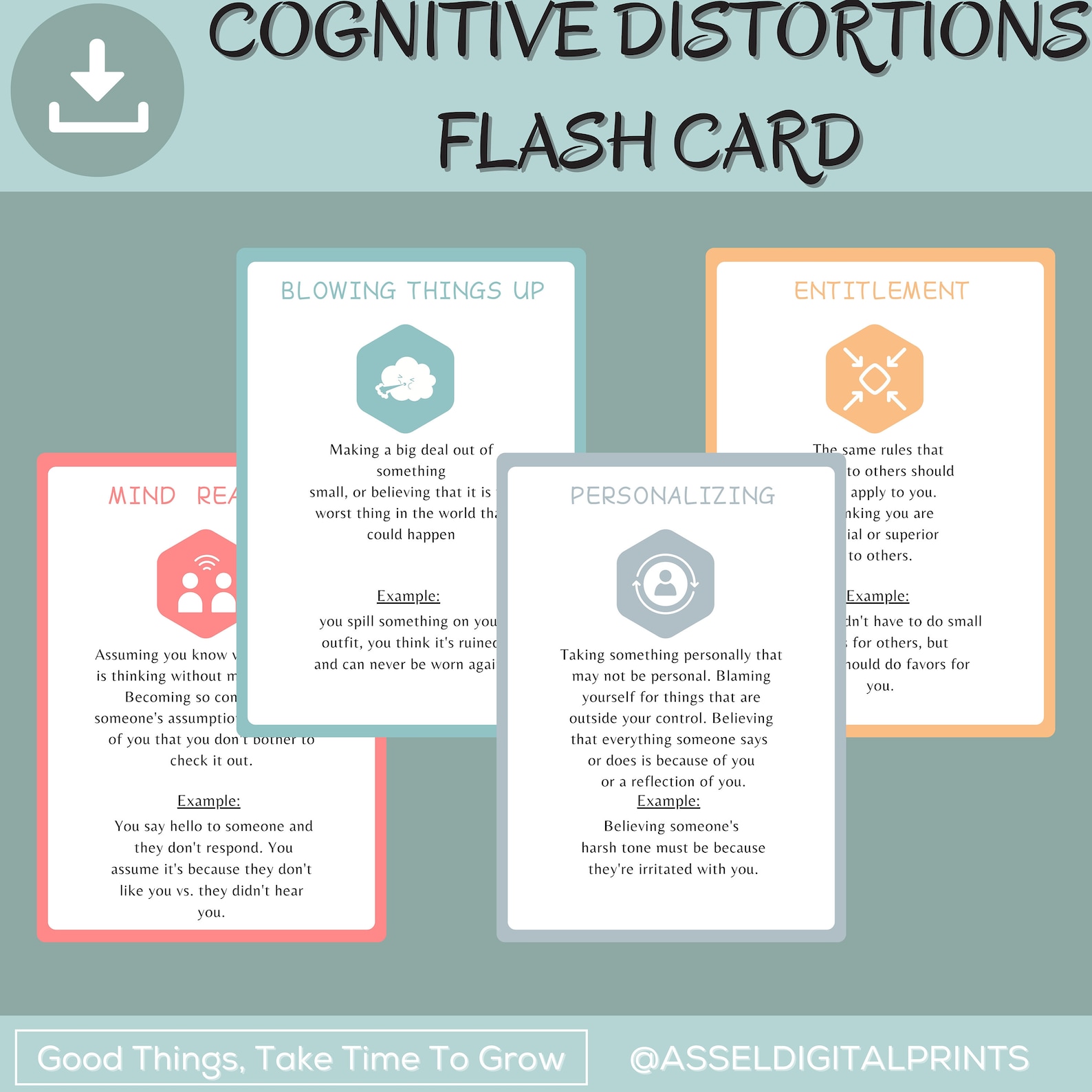 Cognitive Distortion Flash Cards, Cognitive Bias, Mindfulness Cards ...