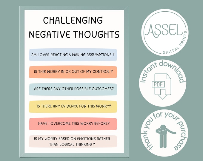 Cognitive Behavioural Therapy CBT Negative Thoughts Digital Print ...