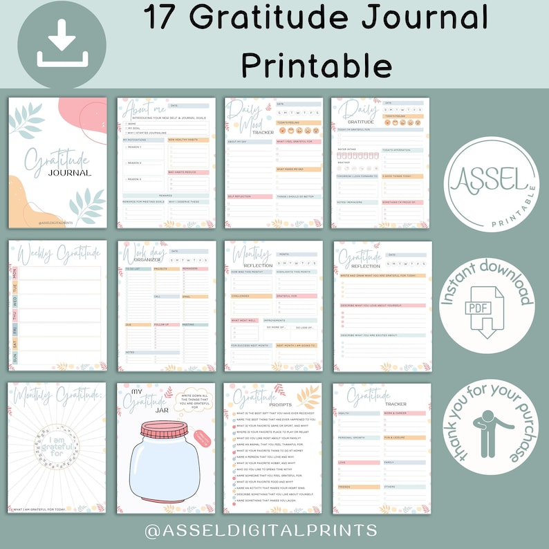 17 Gratitude Journal Printable Bundle, Daily Gratitude Tracker ...