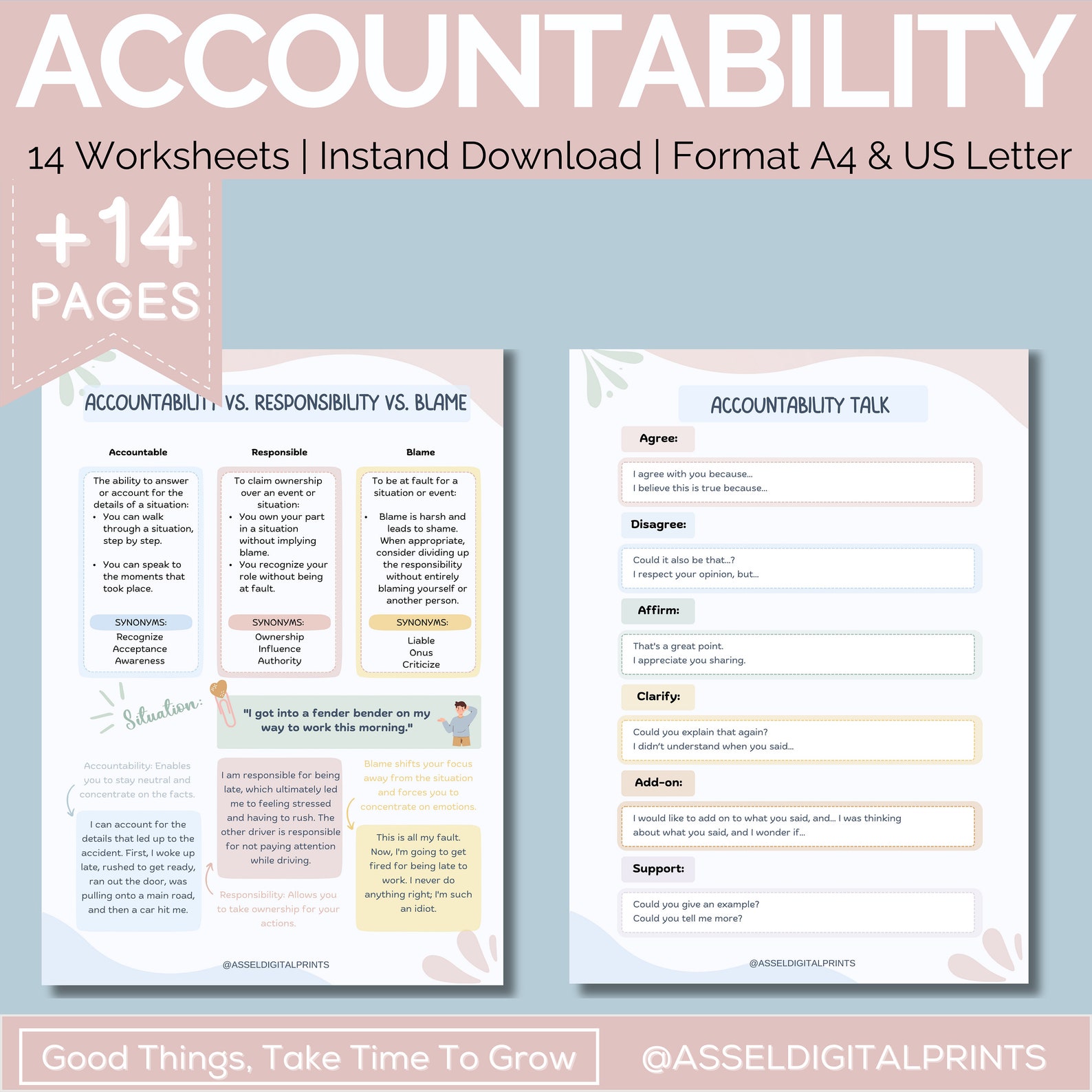 Accountability Worksheets, Self-awareness, Couples Therapy (digital ...