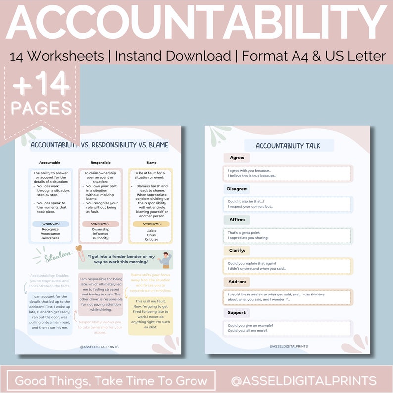 Accountability Worksheets, Self-awareness, Couples Therapy (digital ...