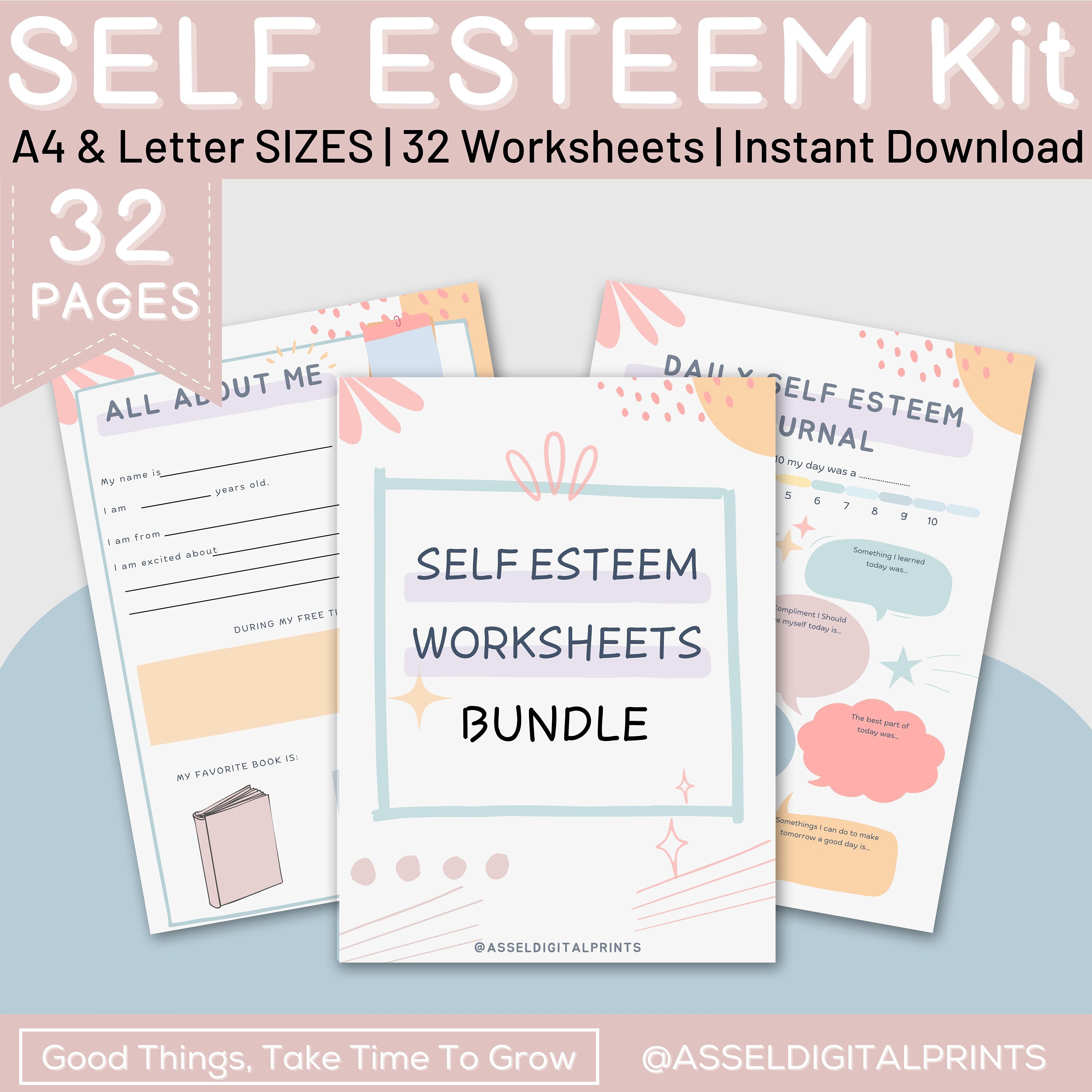 Self Esteem Worksheets Bundle, DBT Confidence, Therapy Resources (PDF ...