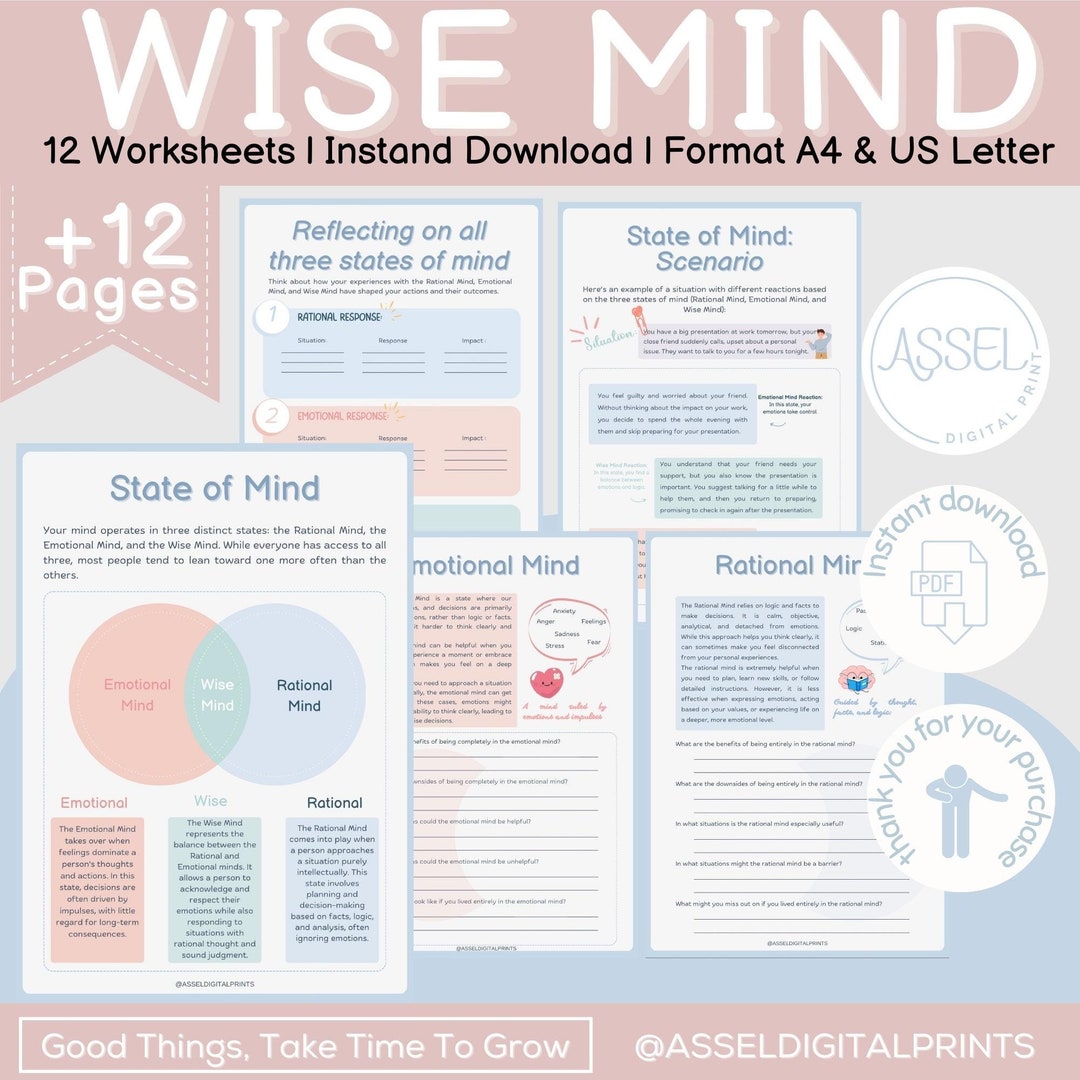 Wise Mind DBT Worksheets: Emotional Regulation, Coping Skills (PDF) - Etsy